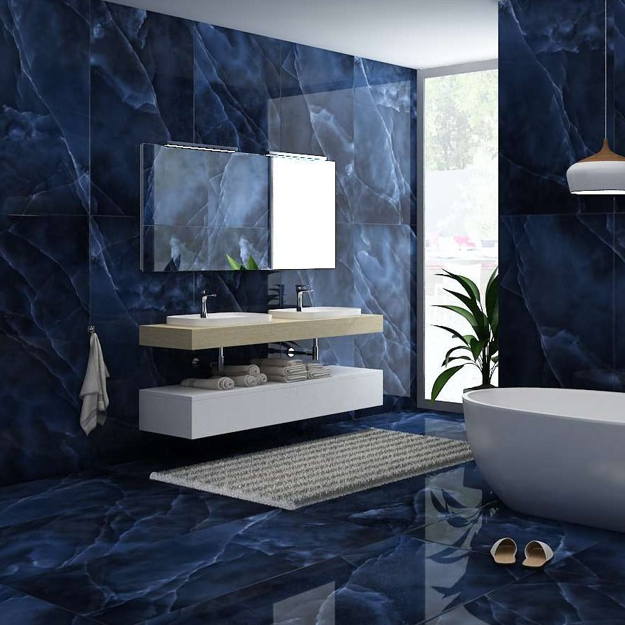Mythos Blue Veined Glossy Finish Large Format Tiles | Tile Fort